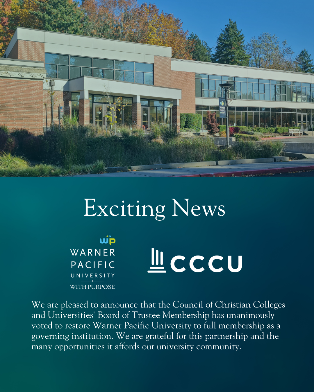 Warner Pacific Restored as Governing Institution by CCCU Council of ...
